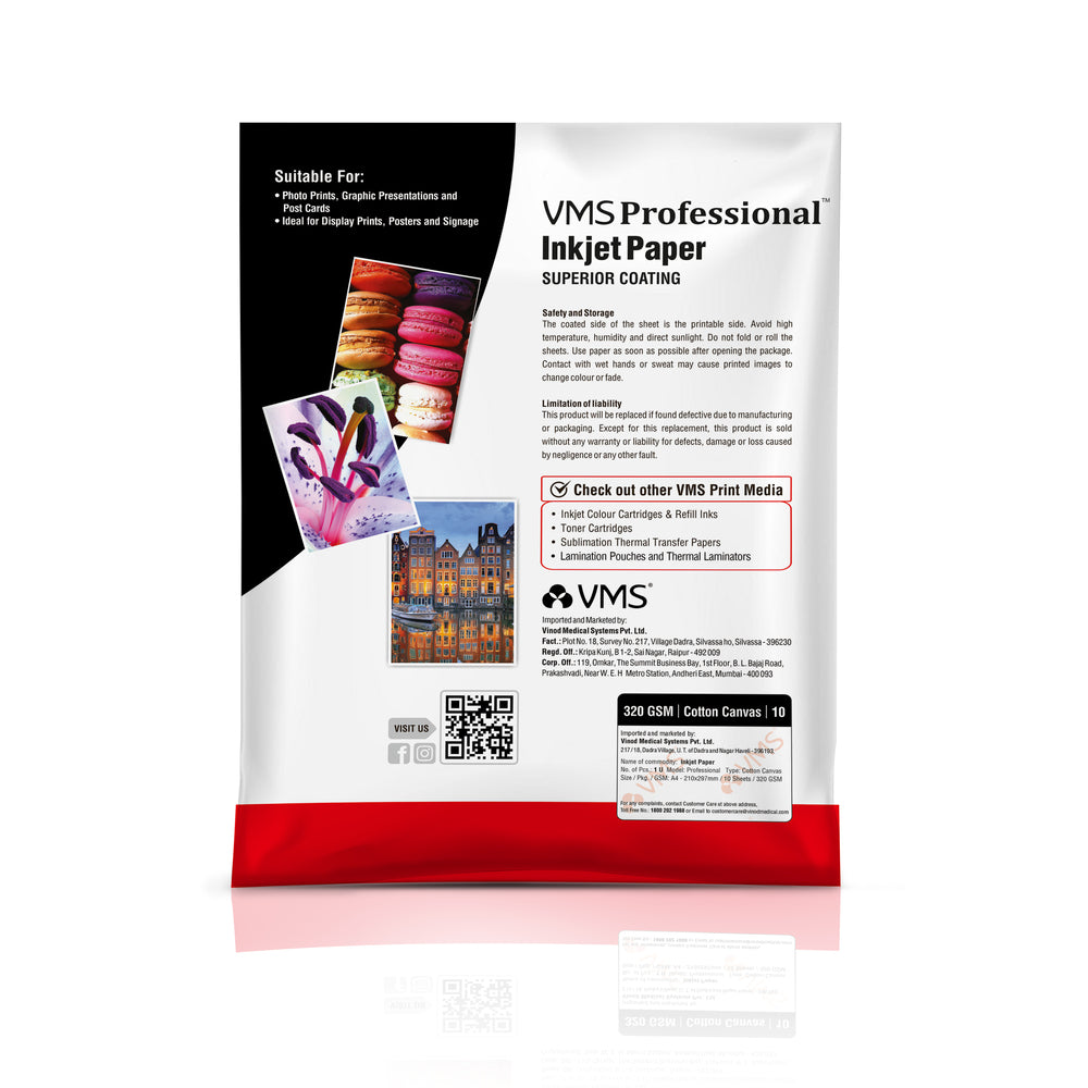 Explore VMS Professional 320 GSM A4 Cotton Canvas Photo Paper - 10 ...