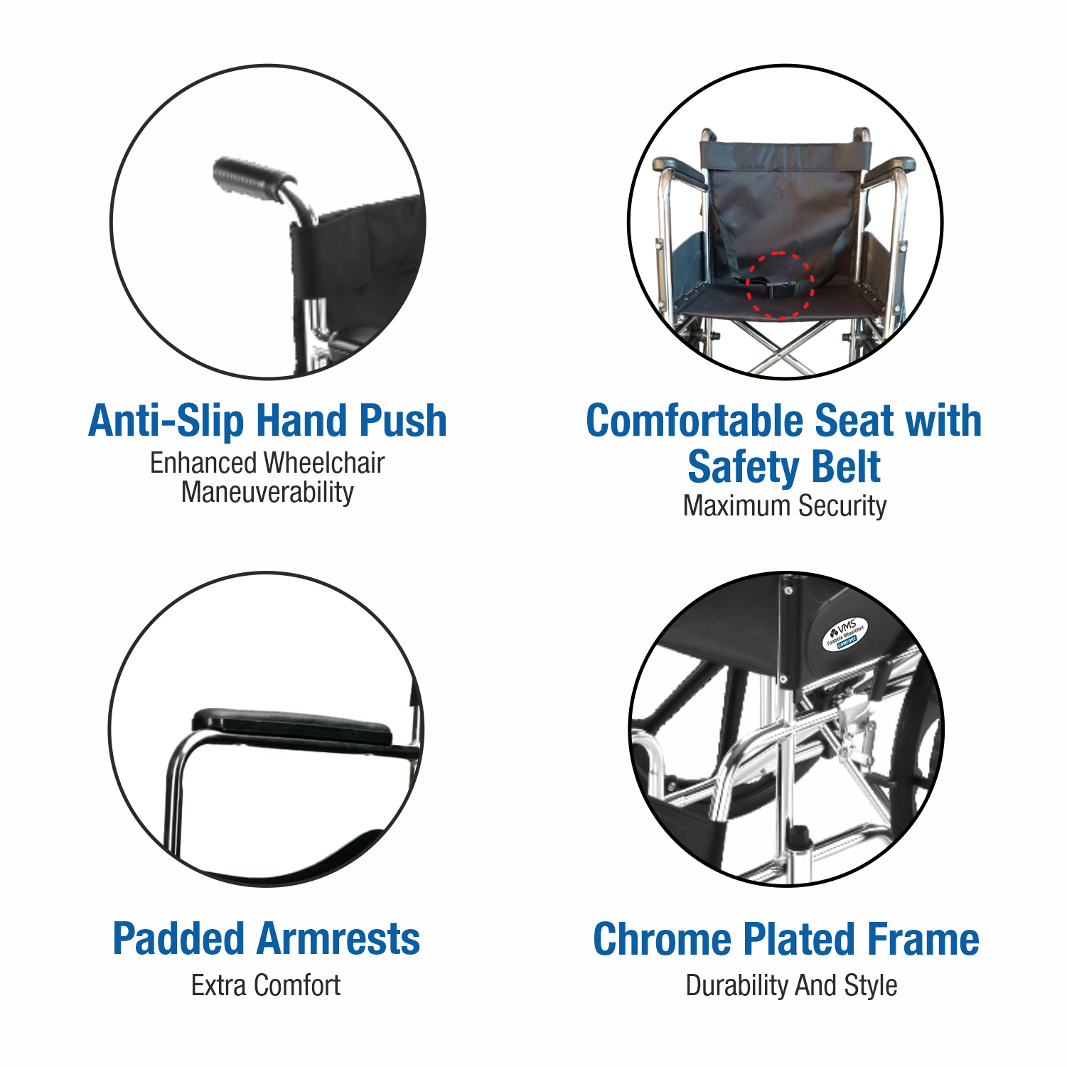 Buy VMS Careline Foldable Manual Wheelchair - Comfort Online | VMS Cart