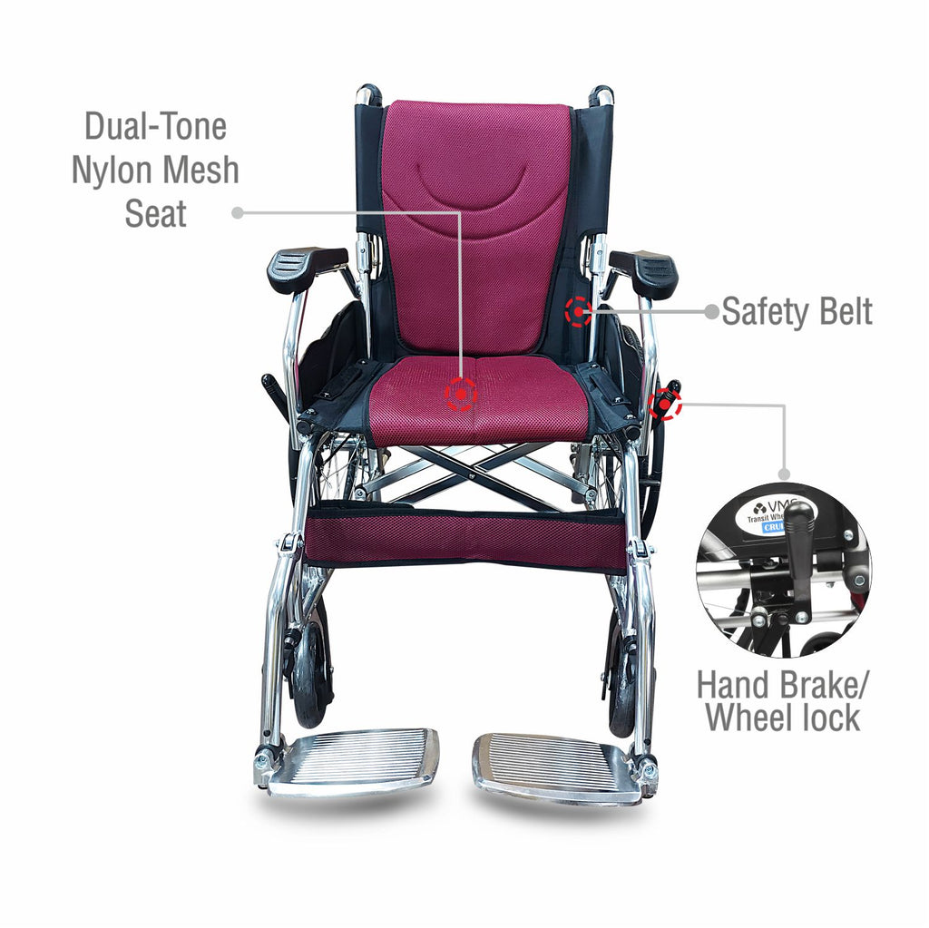 VMS Careline Foldable Transit Wheelchair CRUISE – VMS Cart