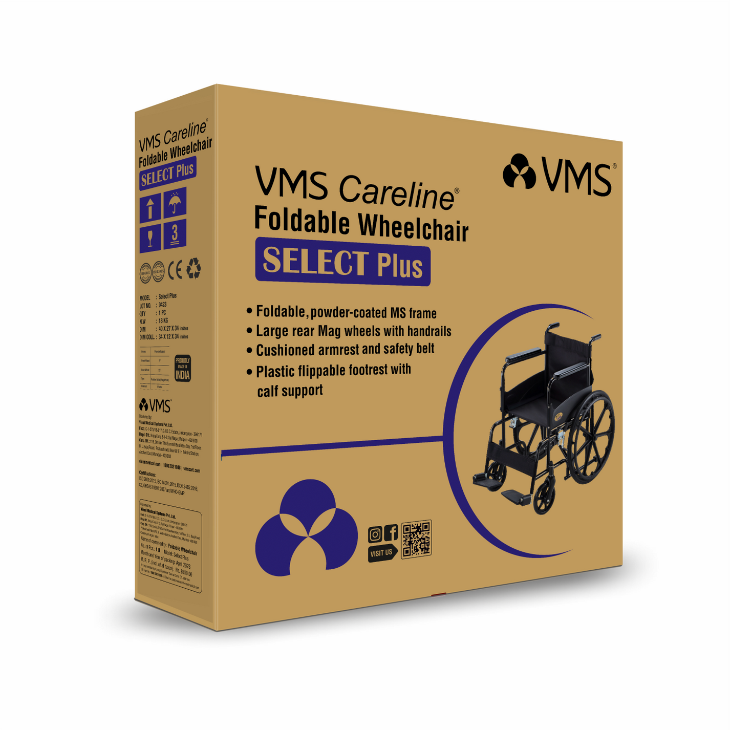 Buy VMS Careline Foldable Manual Wheelchair - Select Plus Online | VMSCart – VMS Cart