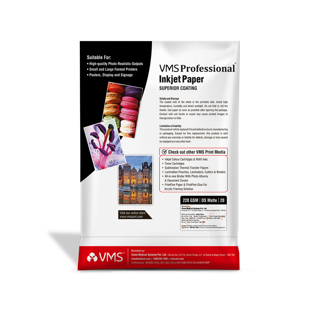 Unleash Creativity with VMS Professional 220 GSM A4 Double Sided Matte ...